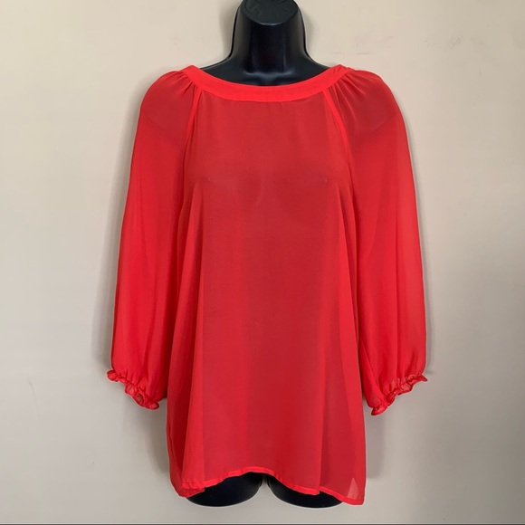 Petticoat Alley | Tops | 35 Sale Bright Red Sheer Open Back Blouse ...